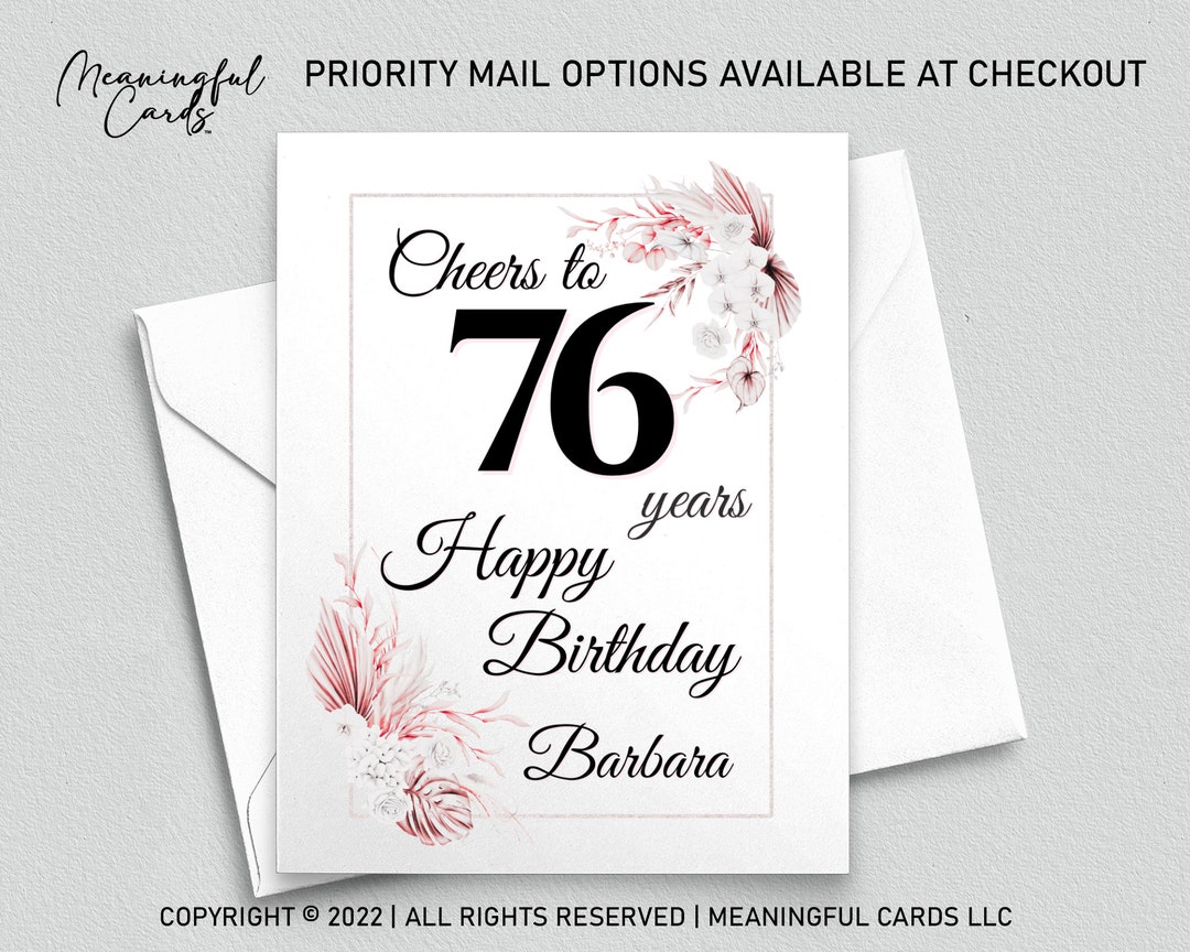 76th Birthday Card Personalized Birthday Card, Cheers to 76 Years ...