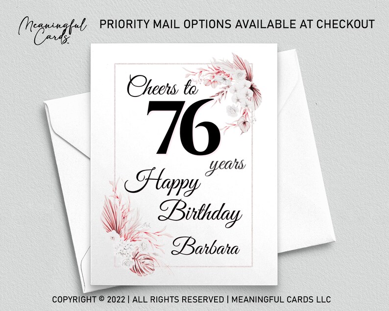 Personalized 76th Birthday Card, Custom Age, Floral Design - Etsy