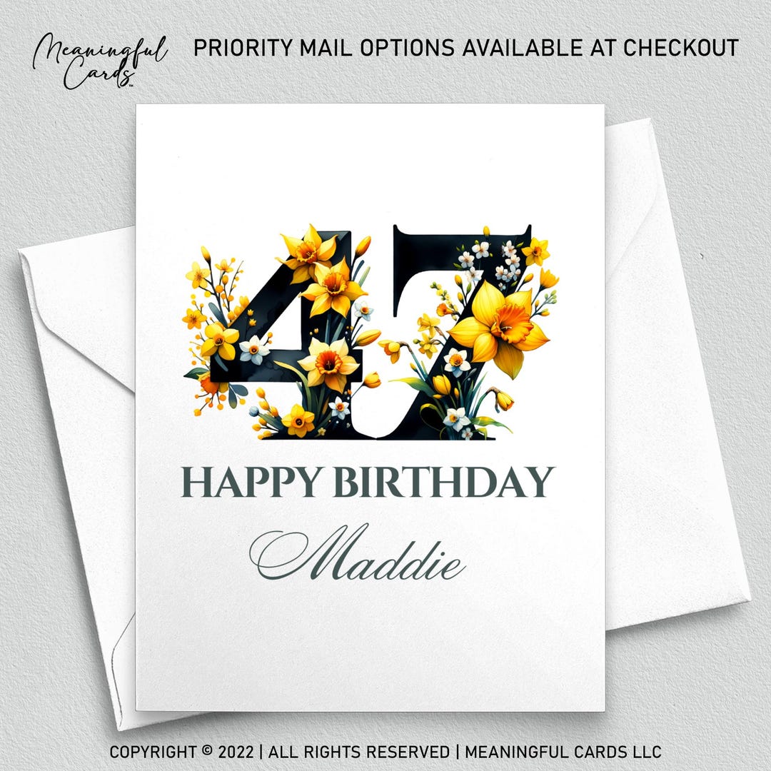Personalized 47th Birthday Card Floral Design, Customized Forty Seventh ...