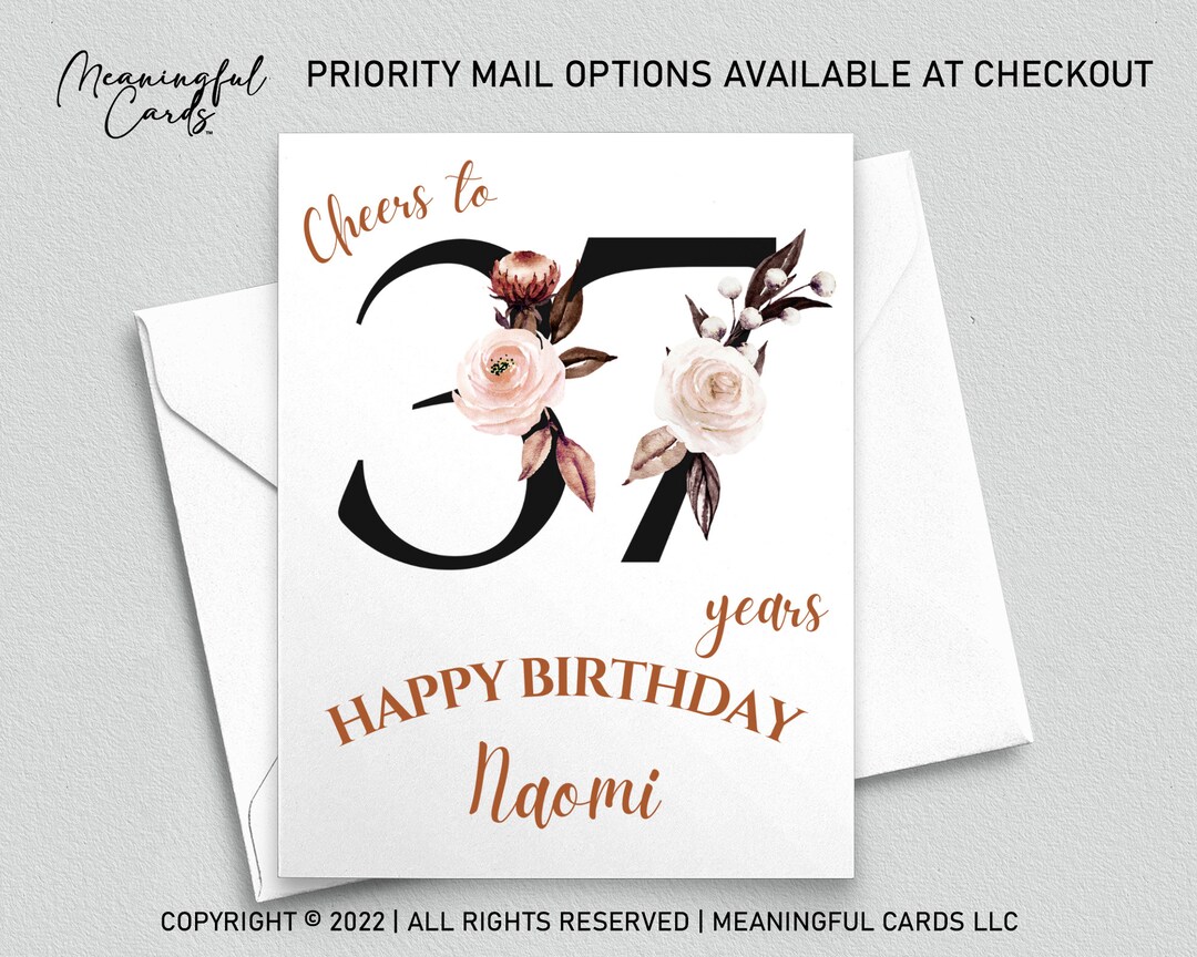 37th Birthday Card Personalized Birthday Card, Cheers to 37 Years ...