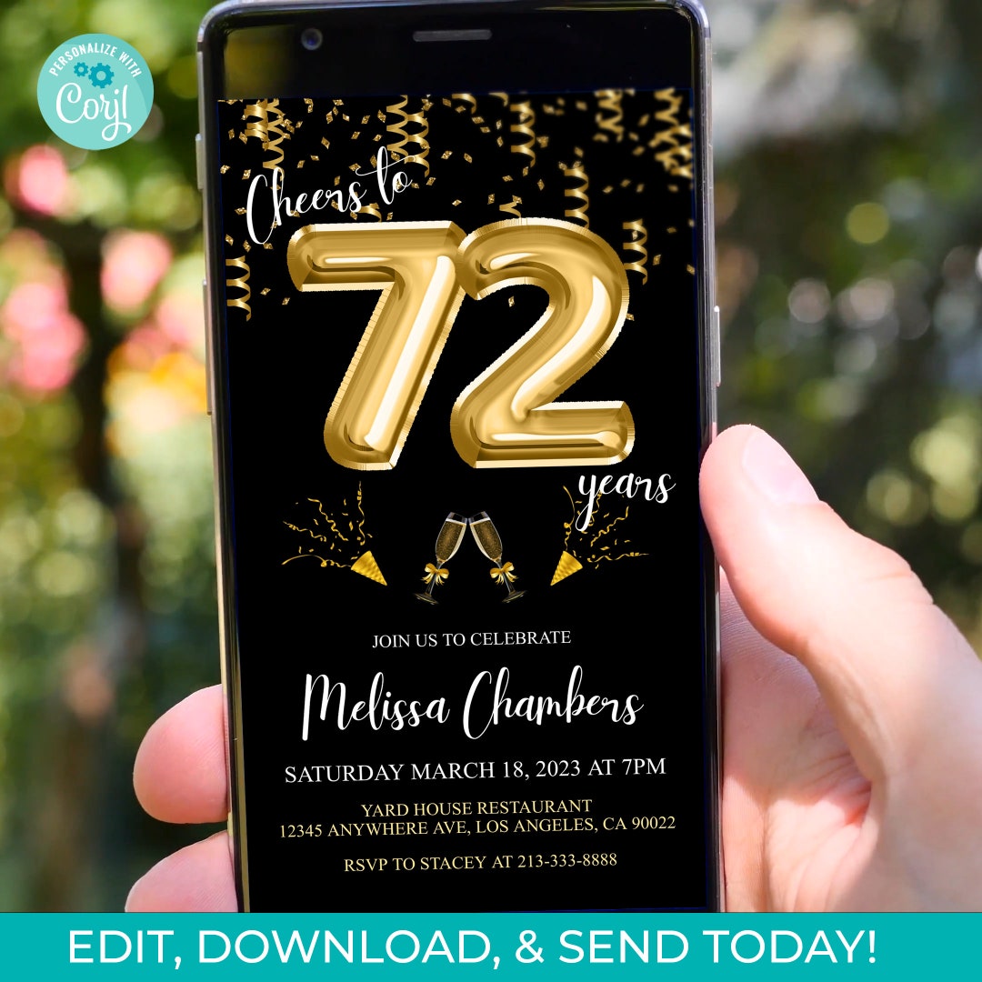 72nd Birthday Invitation Editable 72nd Invite Send Online Editable 72 ...