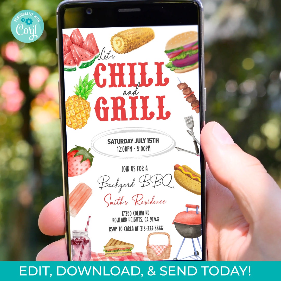 Editable Backyard BBQ Digital Invitation, Let's Chill & Grill Party ...