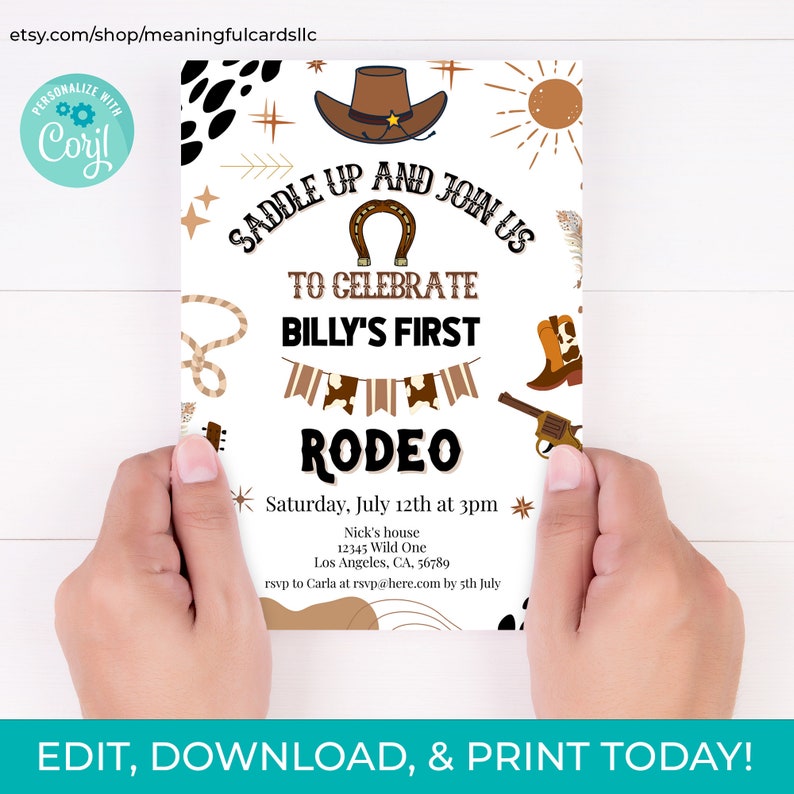 Editable My First Rodeo Invitation Cowboy Birthday Invite Wild - Etsy