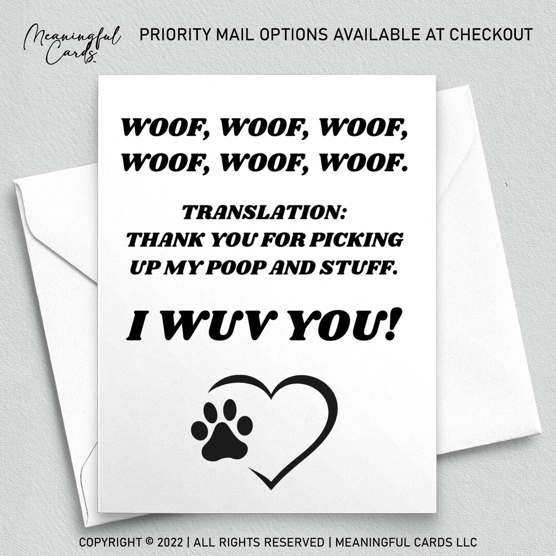 Funny Dog Thank You Card - 'picking up My Poop' - Pet Owner Greeting ...