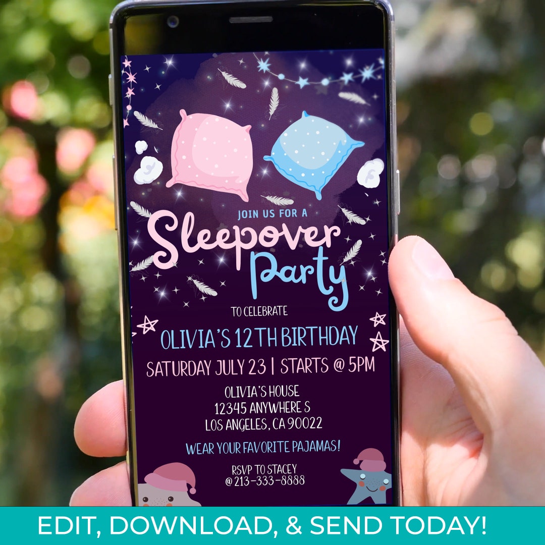 Editable Slumber Party Birthday Digital Invitation Template, Electronic ...