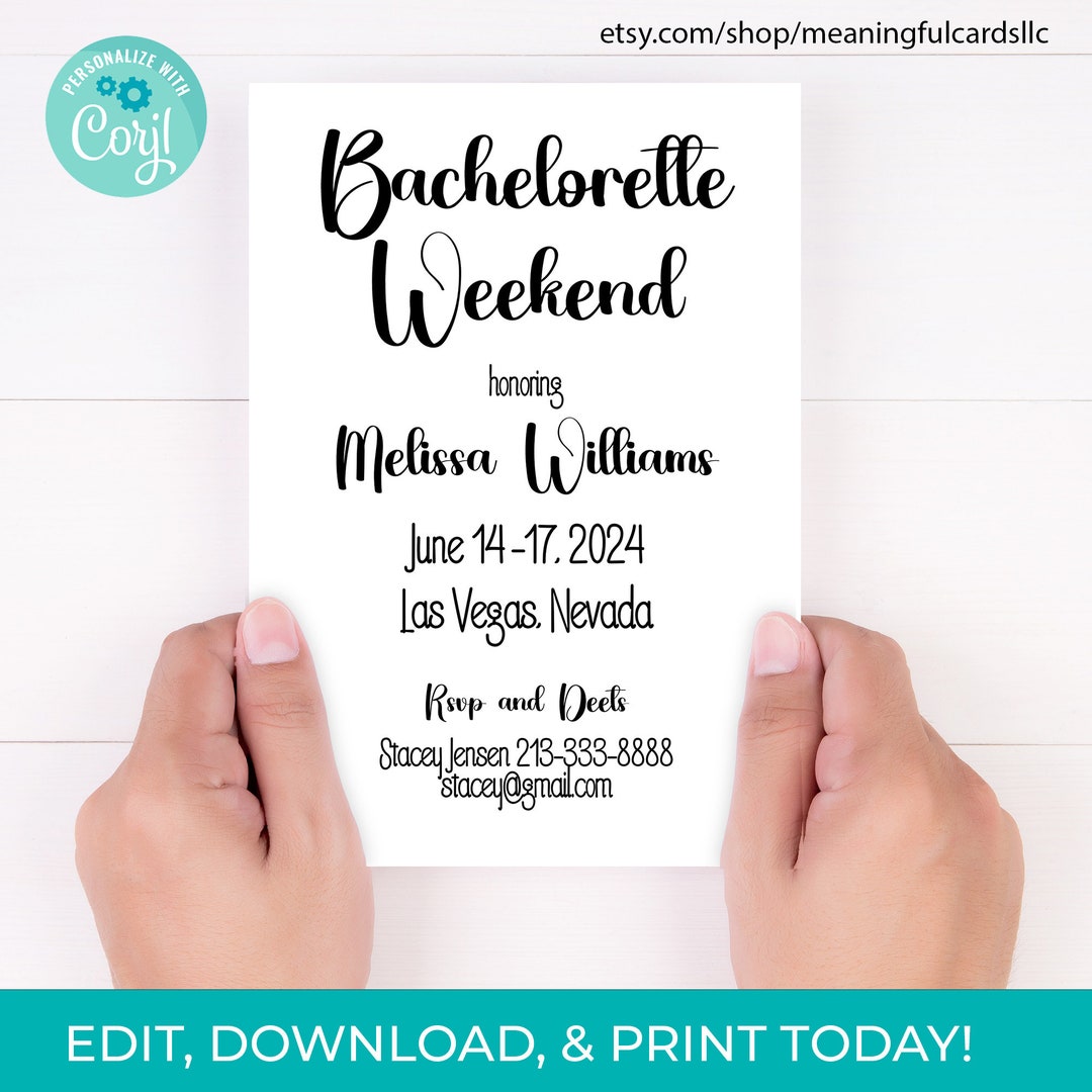 Editable Bachelorette Weekend Invitation and Itinerary Minimalist ...