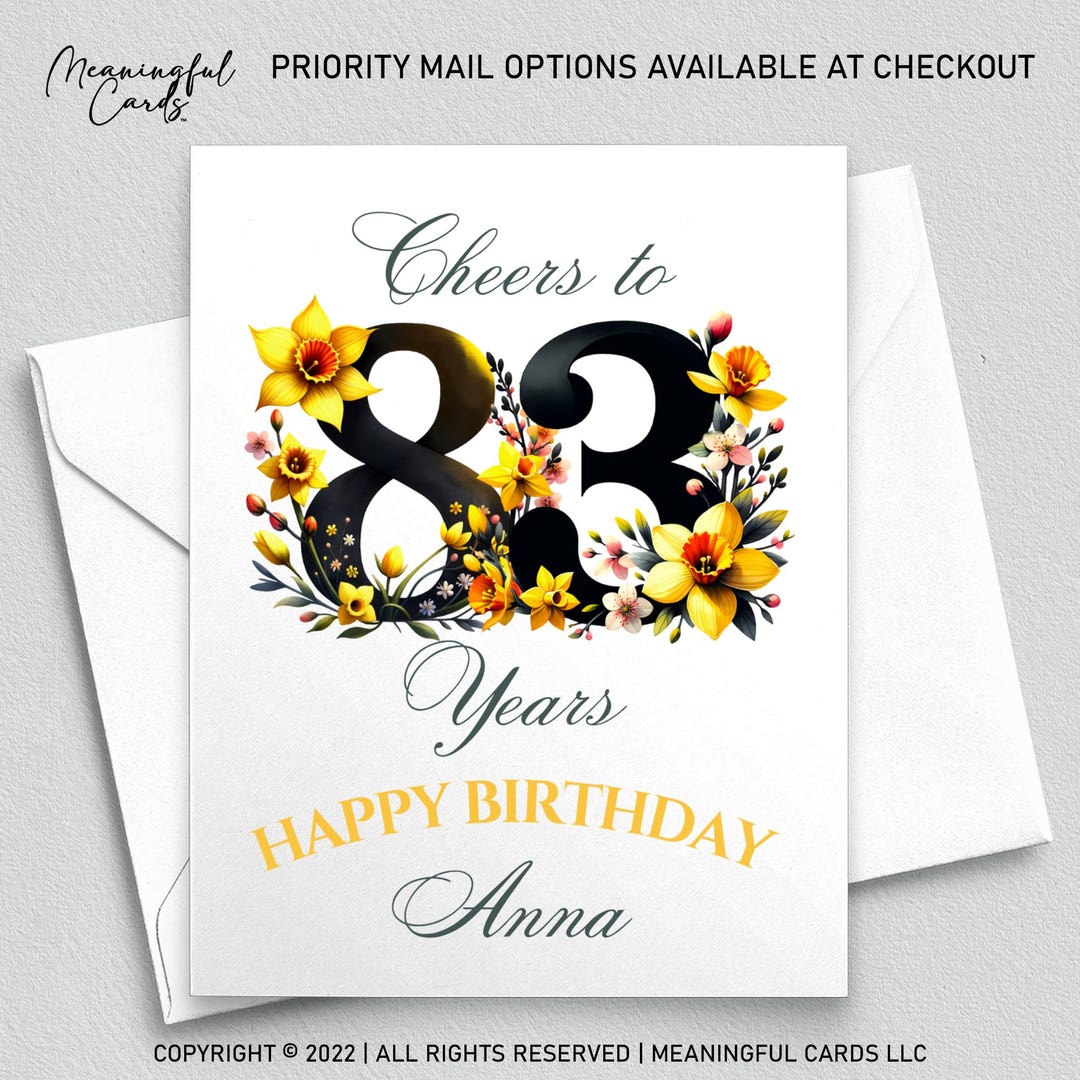 Personalized 83rd Birthday Card Floral Design, Customized Eighty Third ...
