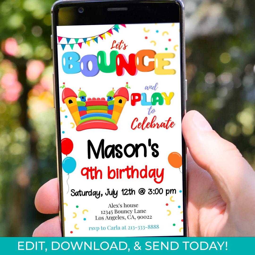 Editable Bounce House Party Birthday Digital Invitation Template ...