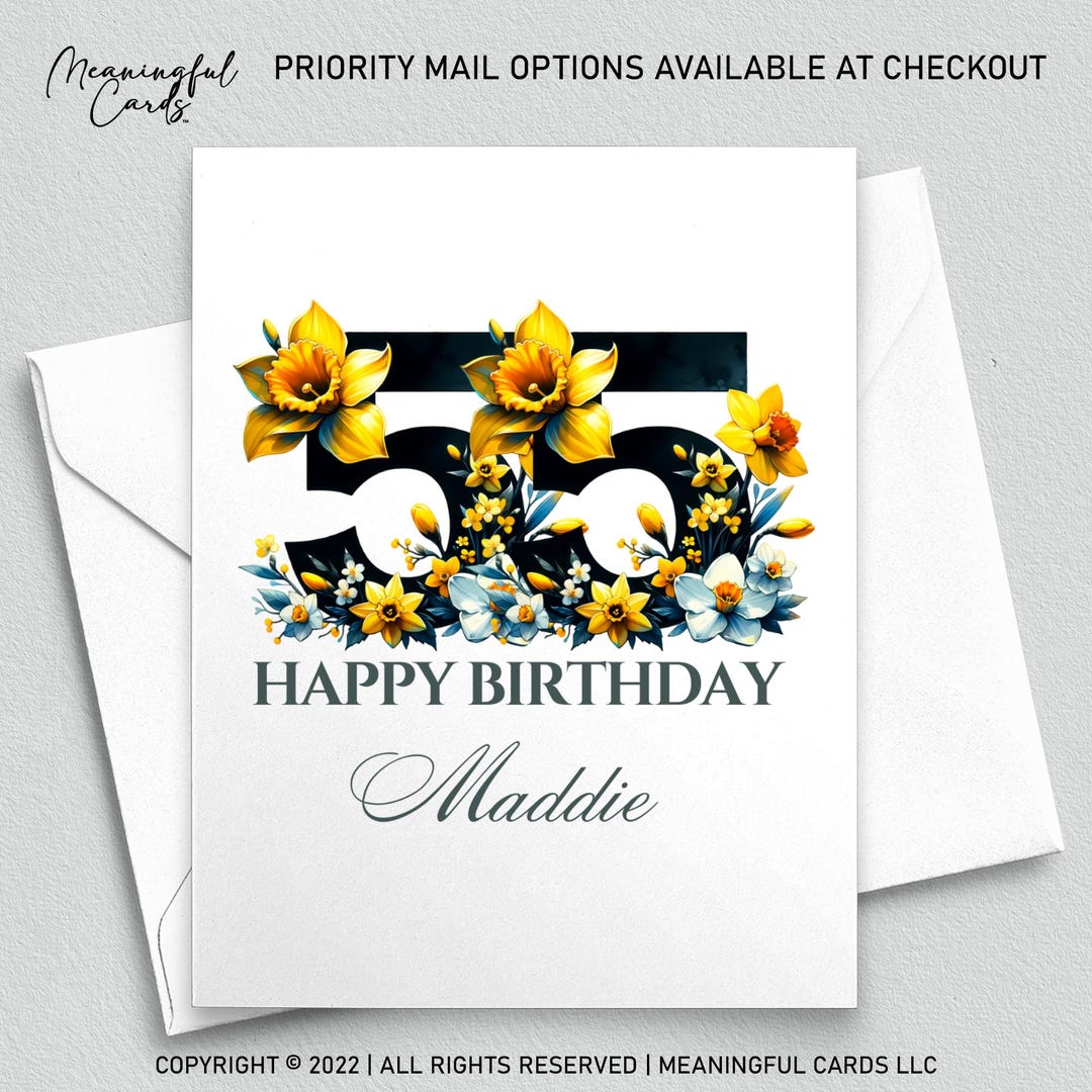 Personalized 55th Birthday Card Floral Design, Customized Fifty Fifth ...