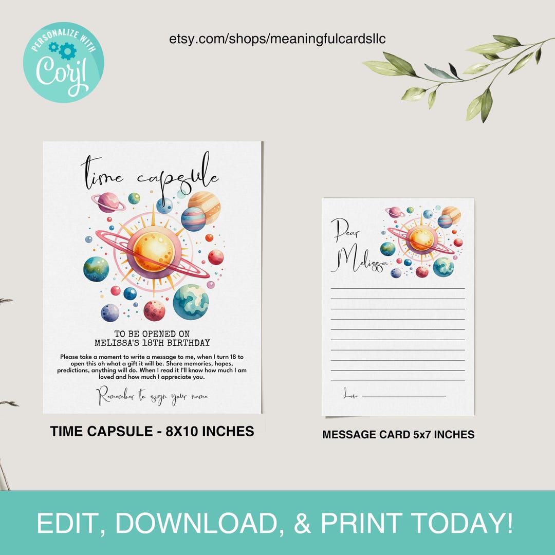 Outer Space Time Capsule Template: Birthday Guestbook (digital Download ...
