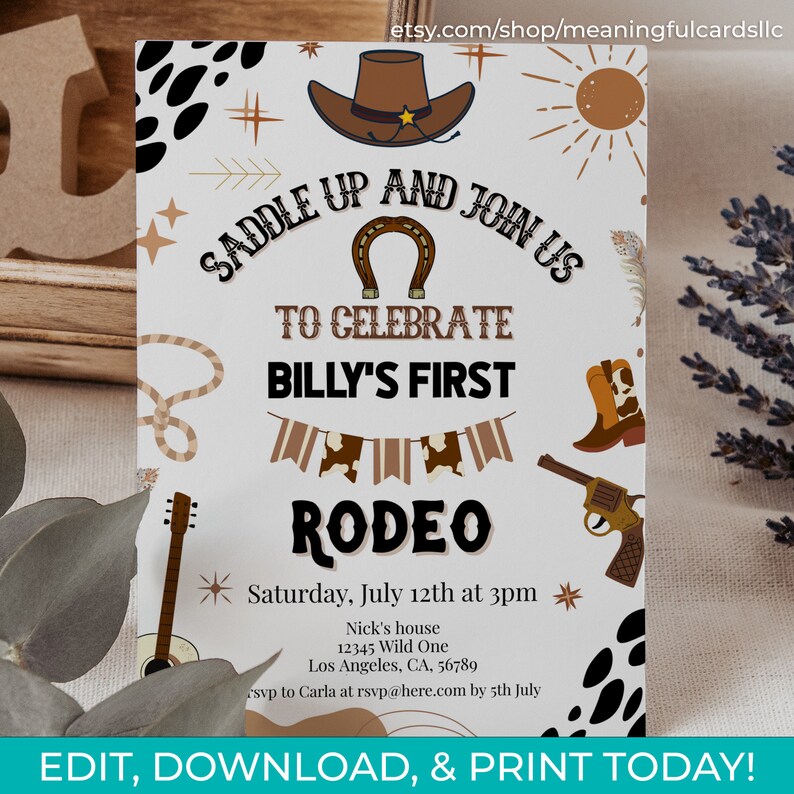 Editable My First Rodeo Invitation Cowboy Birthday Invite Wild - Etsy