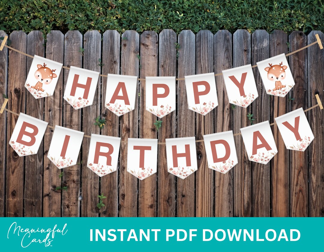 Happy Birthday Banner Baby Deer Birthday Banner Oh Deer Girl Birthday ...