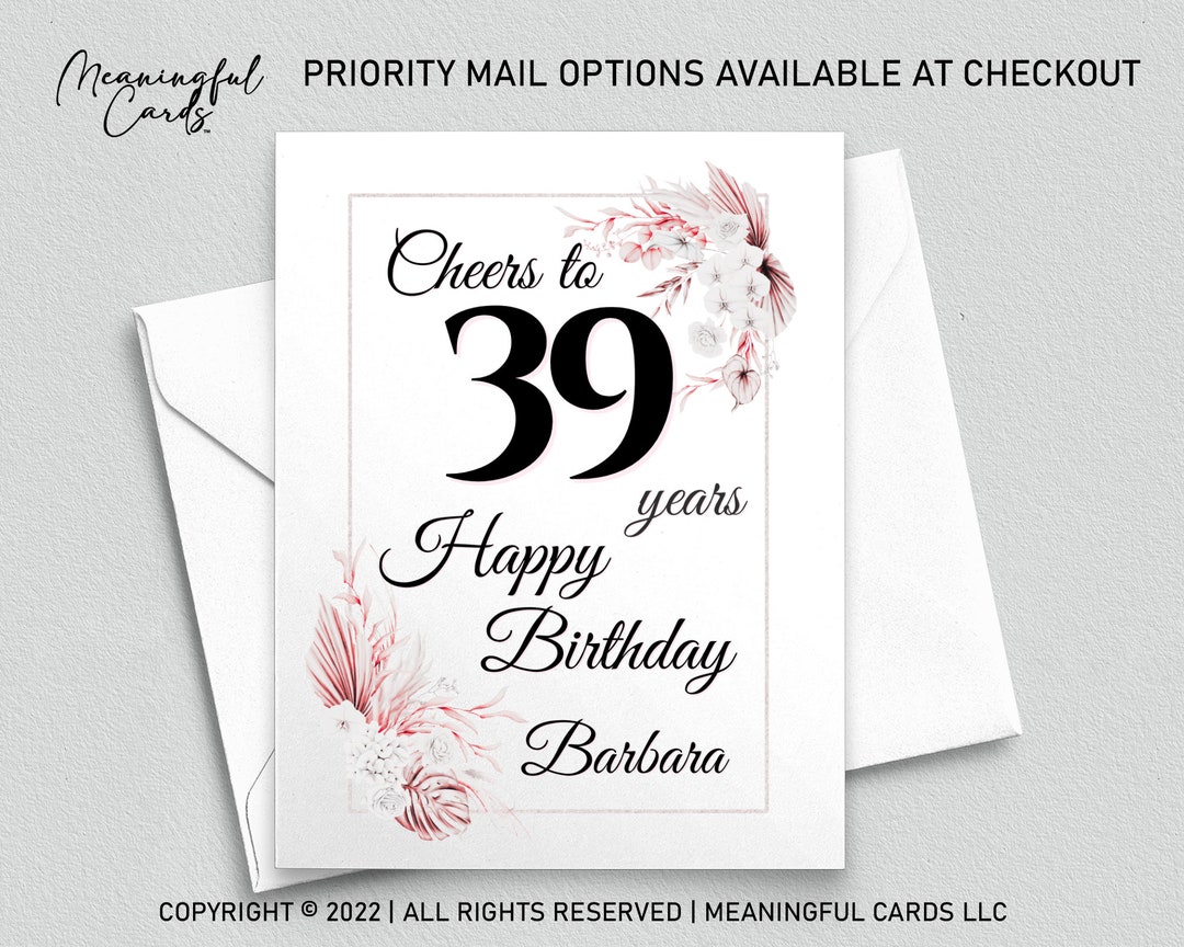39th Birthday Card Personalized Birthday Card, Cheers to 39 Years ...