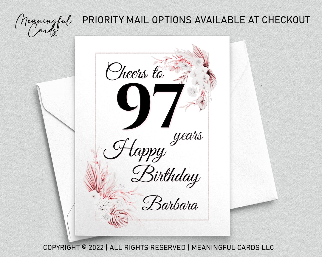 97th Birthday Card, Personalized Boho Floral Design - Etsy
