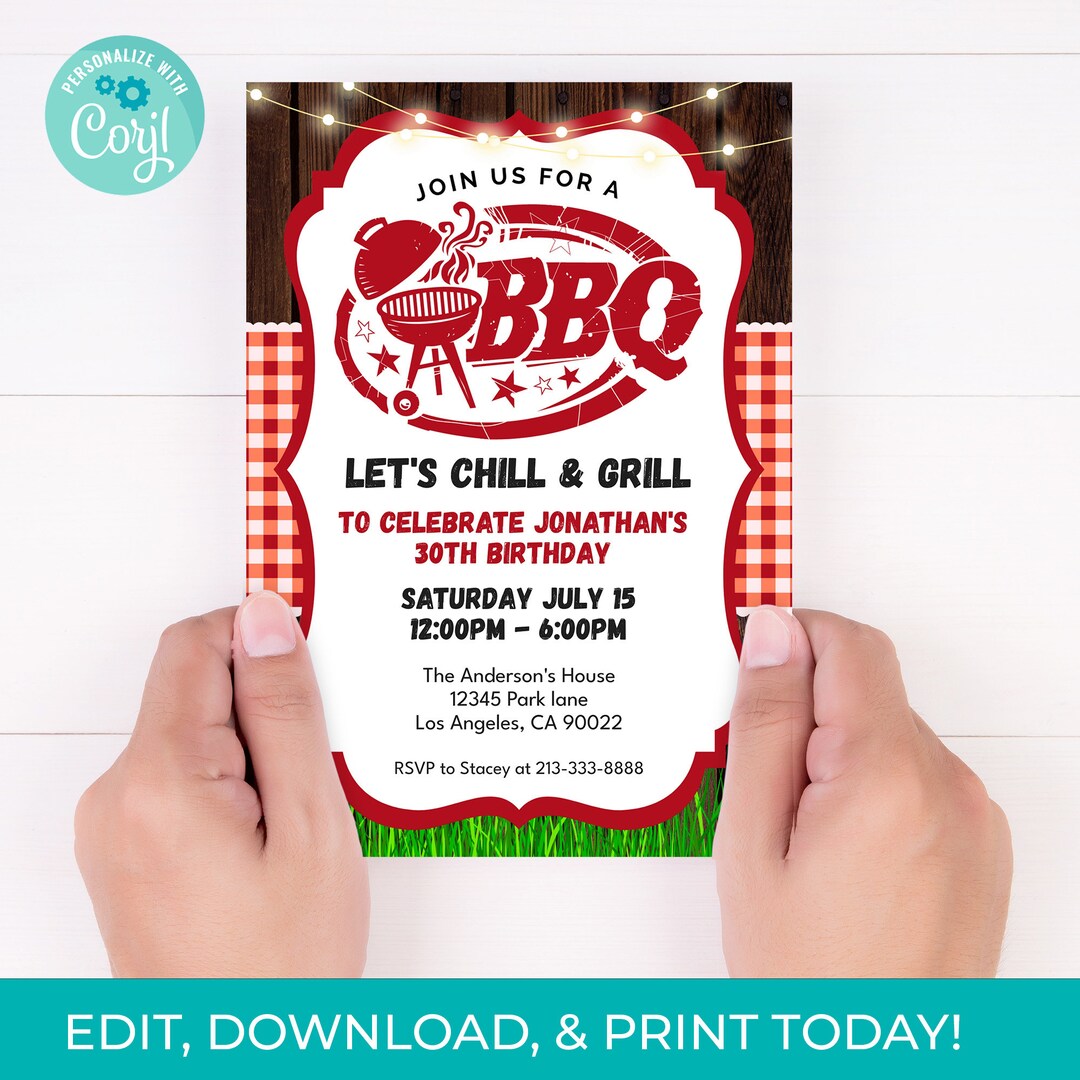 Editable Backyard BBQ Invitation, Birthday Barbeque, BBQ Invitation ...