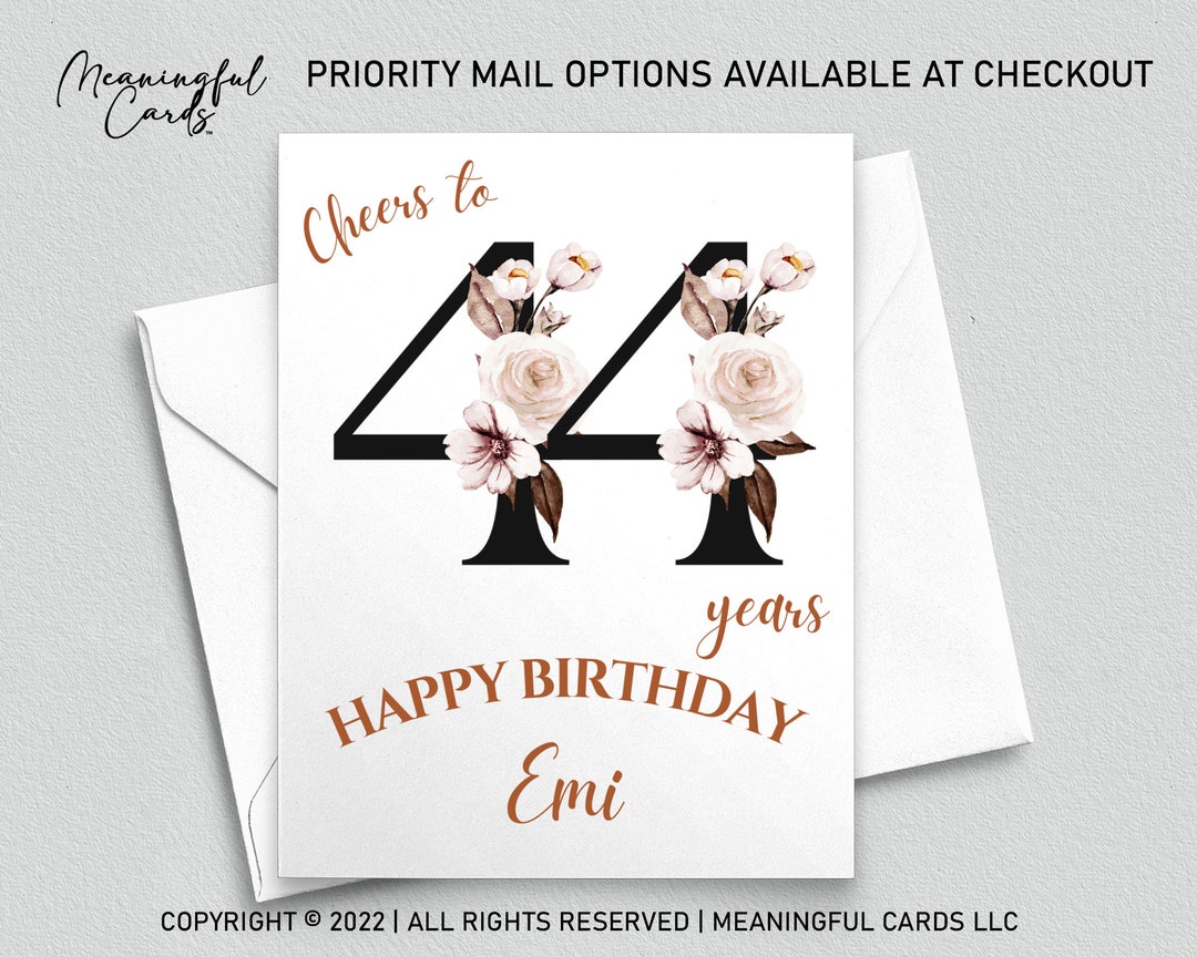 44th Birthday Card Personalized Birthday Card, Cheers to 44 Years ...