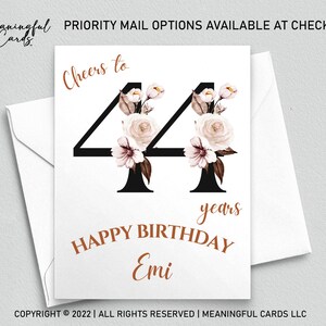 44th Birthday Card Personalized Birthday Card, Cheers to 44 Years ...