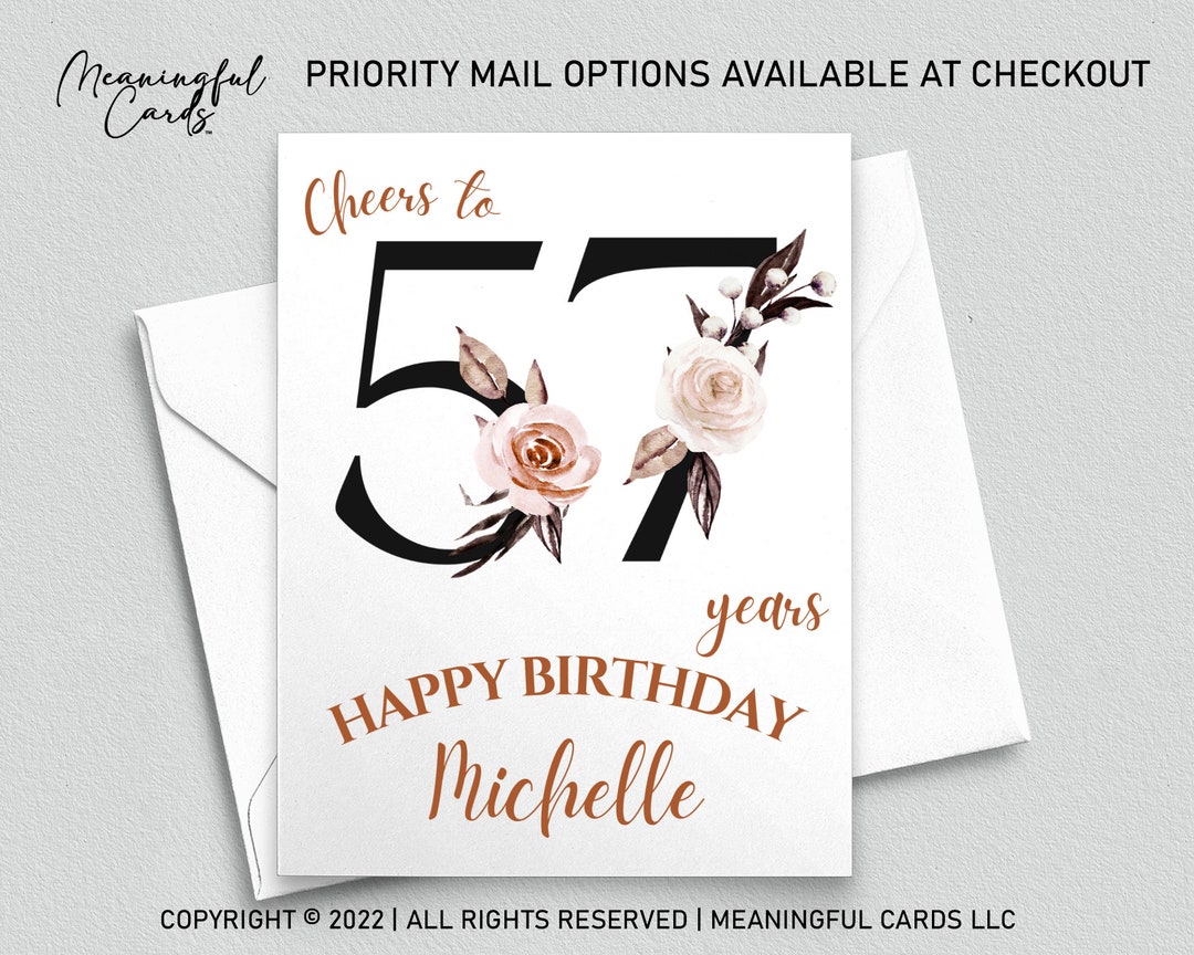 57th Birthday Card Personalized Birthday Card, Cheers to 57 Years ...