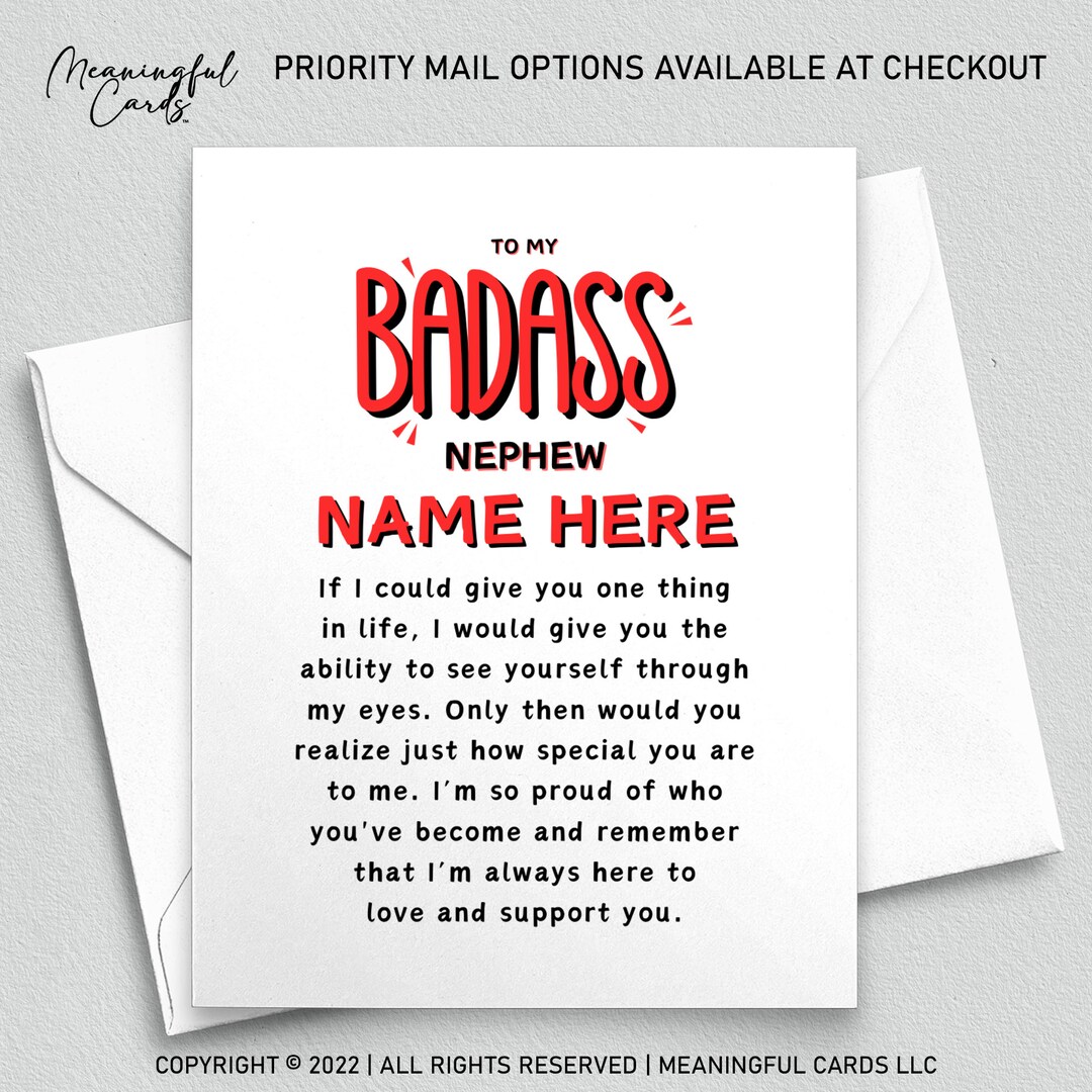 Personalized Badass Nephew Birthday Card, Meaningful Poem - Etsy