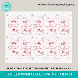 Editable Valentine's Day Candy Cookie Tags Pink Red Valentines Day Card ...