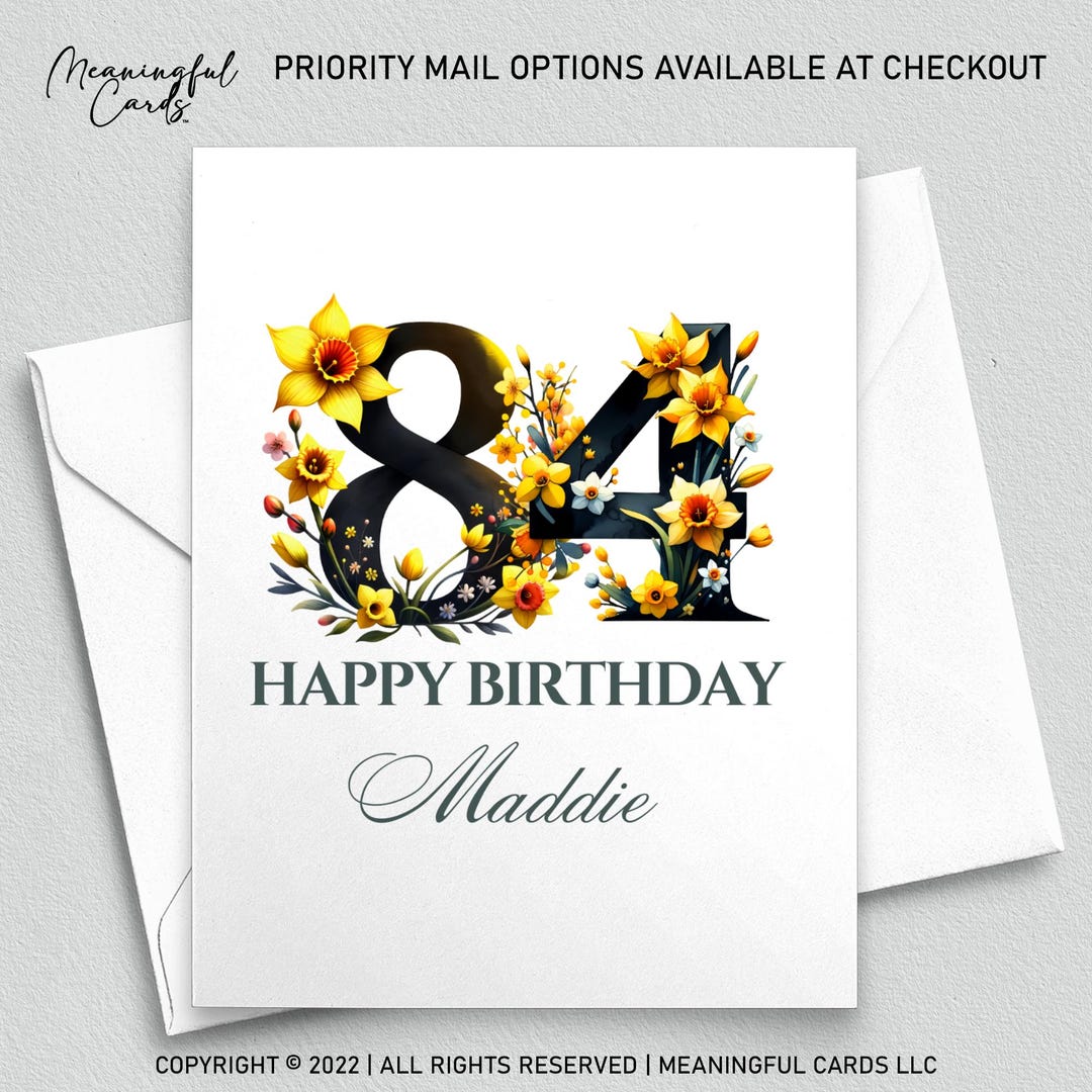 Personalized 84th Birthday Card Floral Design, Customized Eighty Fourth ...