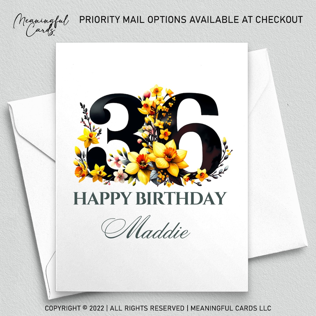 Personalized 36th Birthday Card Floral Design, Customized Thirty Sixth ...