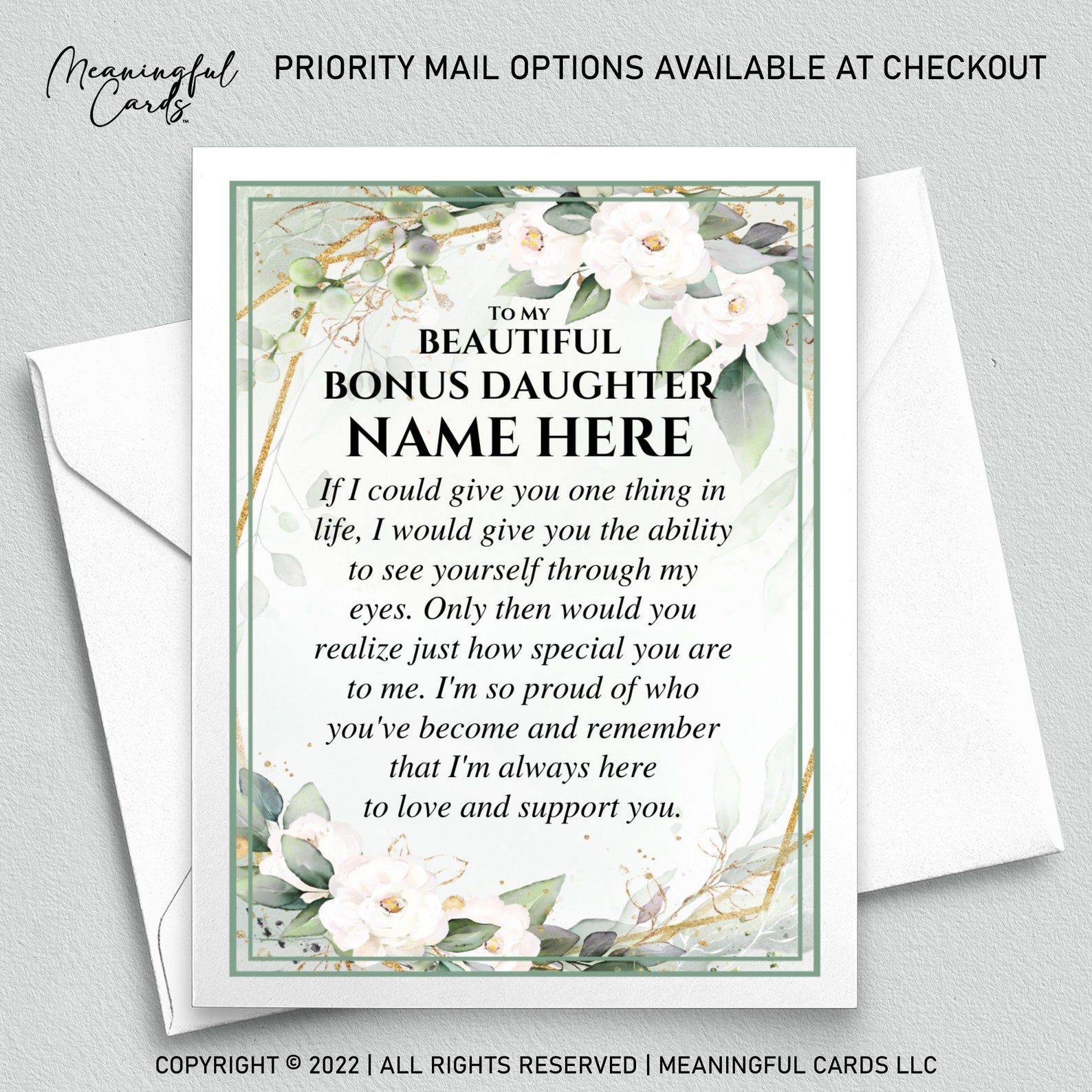 Personalized Bonus Daughter Birthday Card, Greenery Floral Design - Etsy