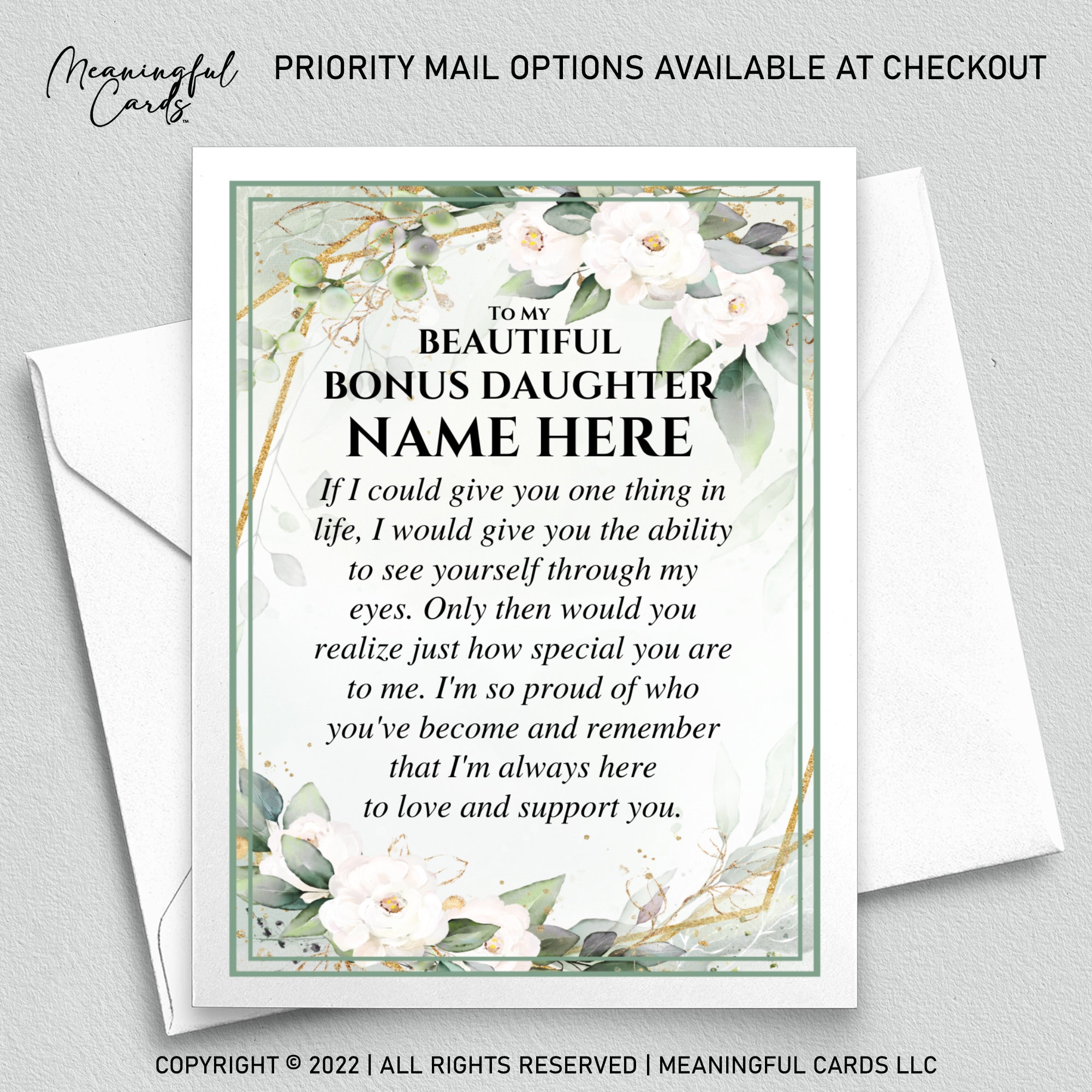 Personalized Bonus Daughter Birthday Card, Greenery Floral Design - Etsy