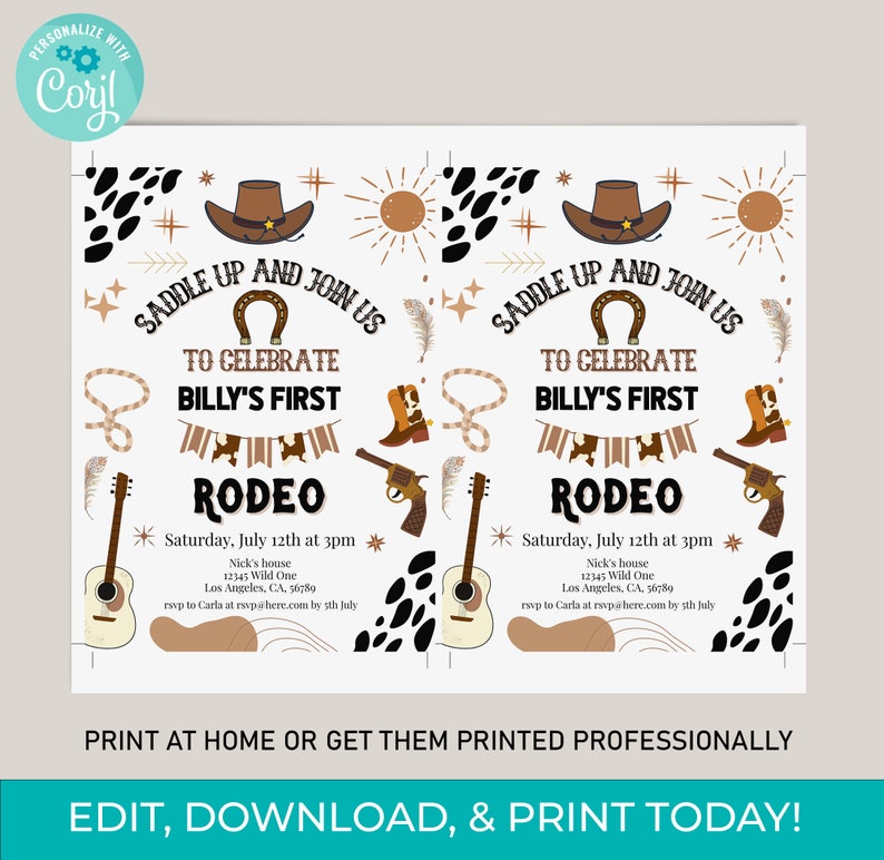 Editable My First Rodeo Invitation Cowboy Birthday Invite Wild - Etsy