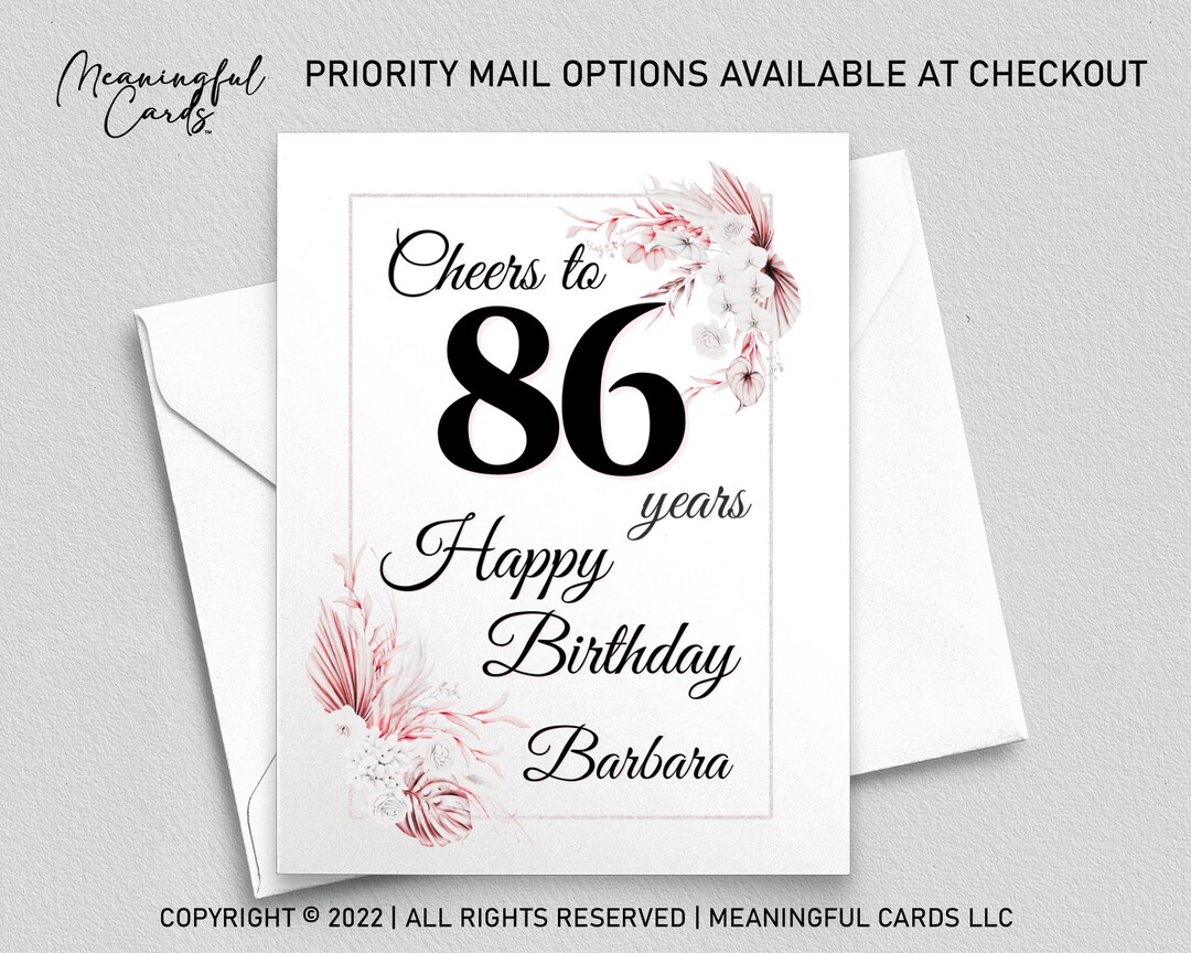 86th Birthday Card Personalized Birthday Card, Cheers to 86 Years ...