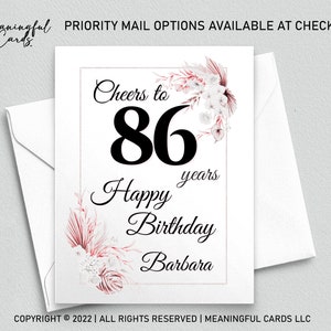 86th Birthday Card Personalized Birthday Card, Cheers to 86 Years ...