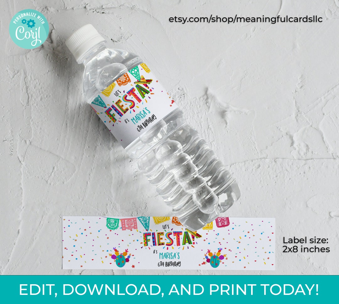 Editable Fiesta Water Bottle Labels Mexican Birthday Party - Etsy