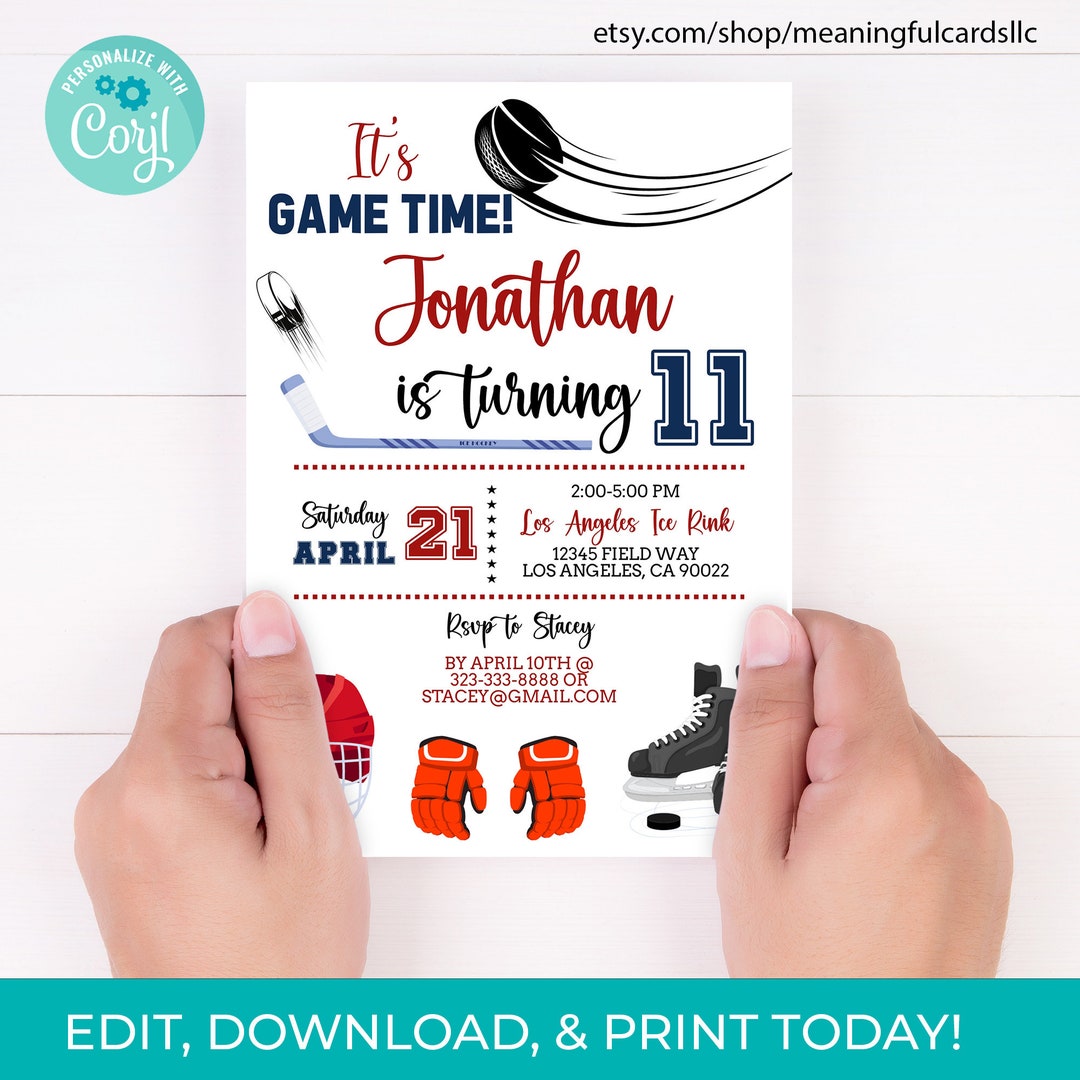 Editable Ice Hockey Birthday Party Invitation Customizable Ice Hockey ...