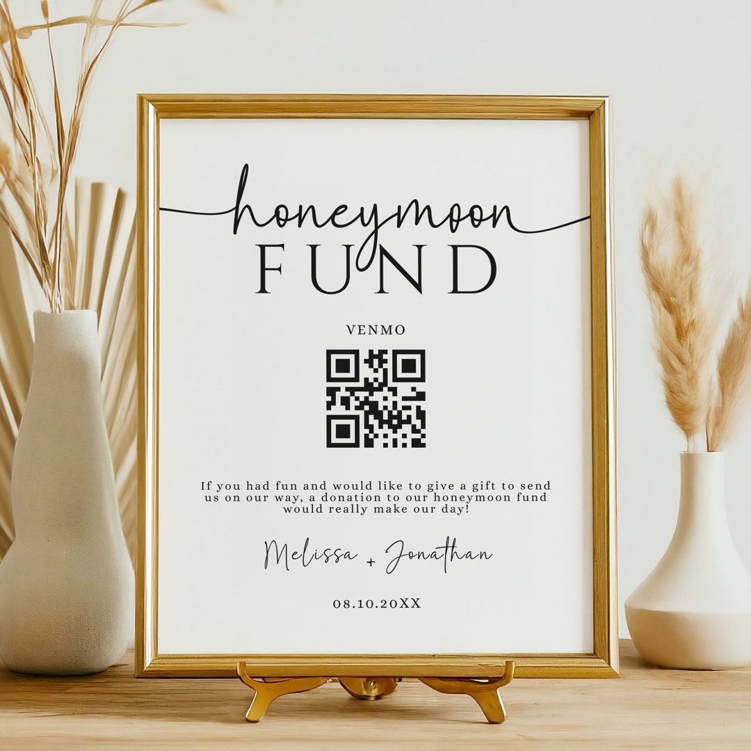 Editable Honeymoon Fund QR Code Sign, Wedding Honeymoon Fund Sign ...
