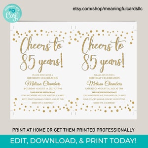 85th Birthday Invitation 85th Invite Gold Glitter Invitation, Editable ...