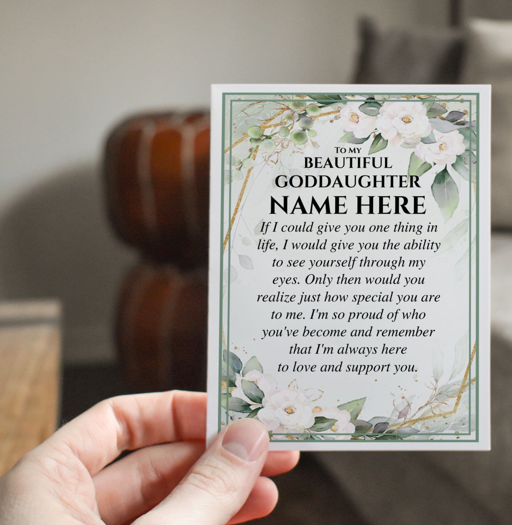 Personalized Goddaughter Birthday Card, Greenery Floral - Etsy