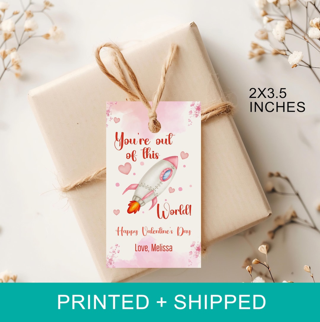 Personalized Rocket Valentine's Day Gift Tags, Watercolor Holiday Tags ...