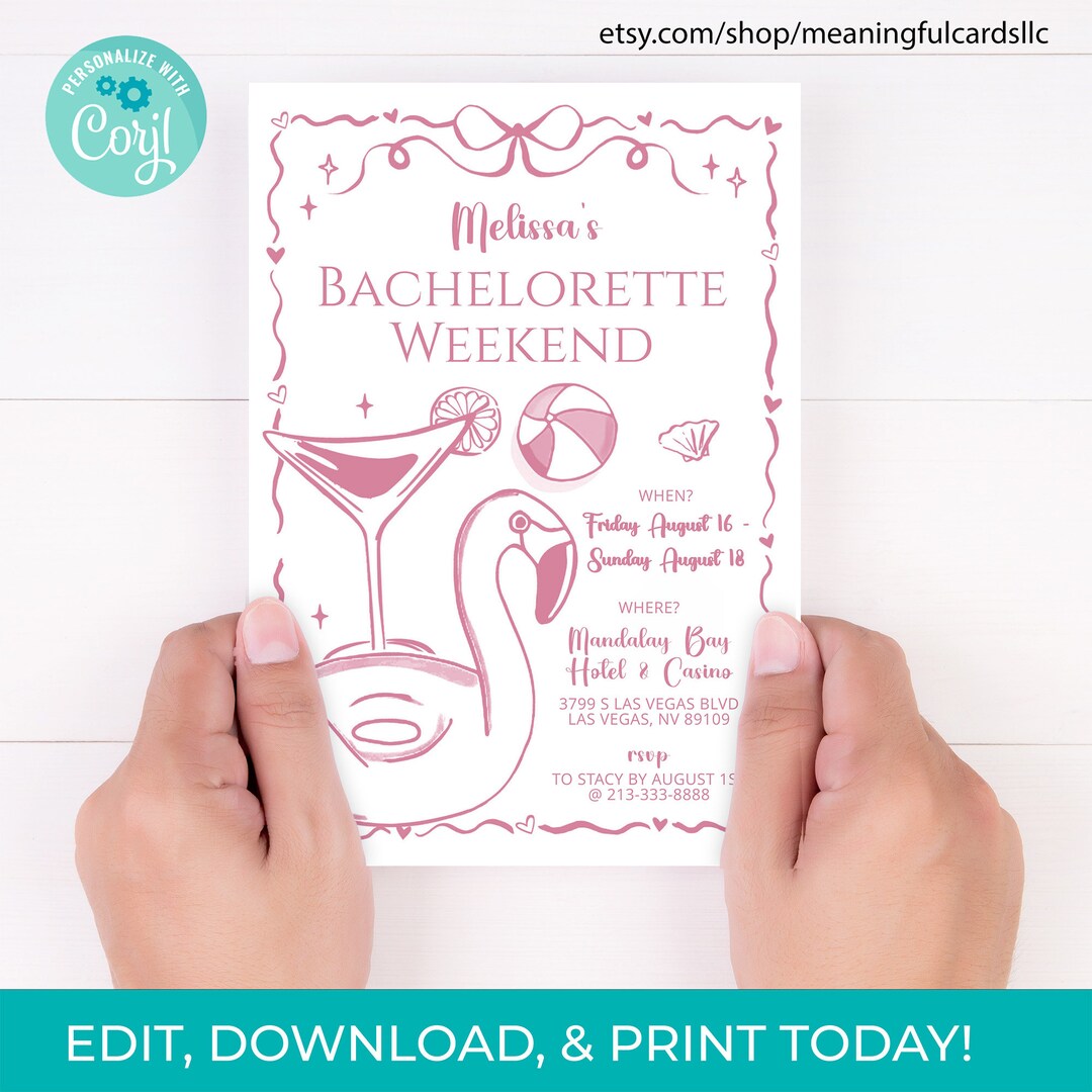 Editable Bachelorette Weekend Invitation and Itinerary Flamingo ...
