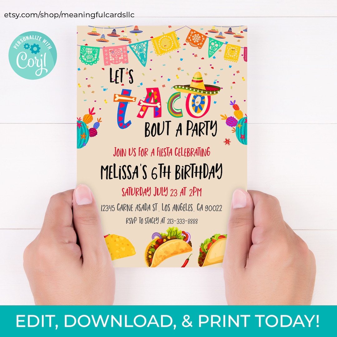 Editable Fiesta Birthday Invite Template, Taco Birthday, Taco Bout A ...