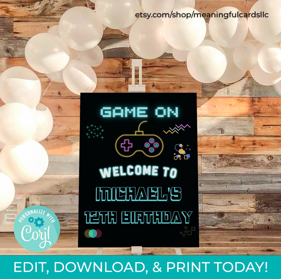 Editable Gamer Birthday Party Welcome Sign - Etsy