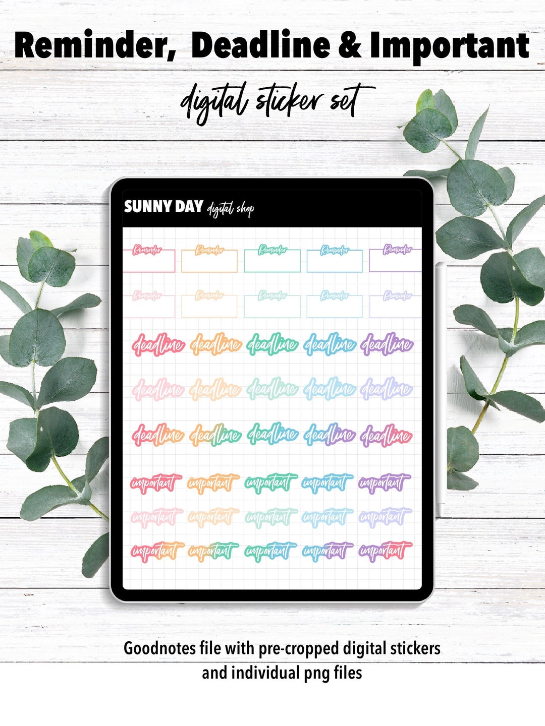 Reminder, Deadline & Important Digital Stickers, Goodnotes Stickers ...