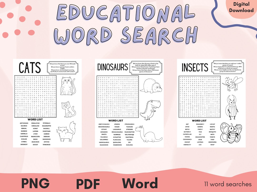 Educational Word Search | 11 Printable Word Searches | PNG | PDF | WORD ...