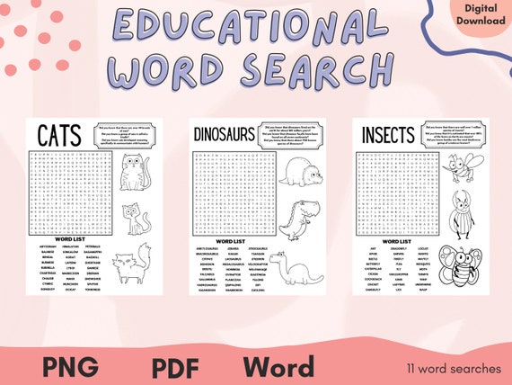 Educational Word Search 11 Printable Word Searches PNG | Etsy