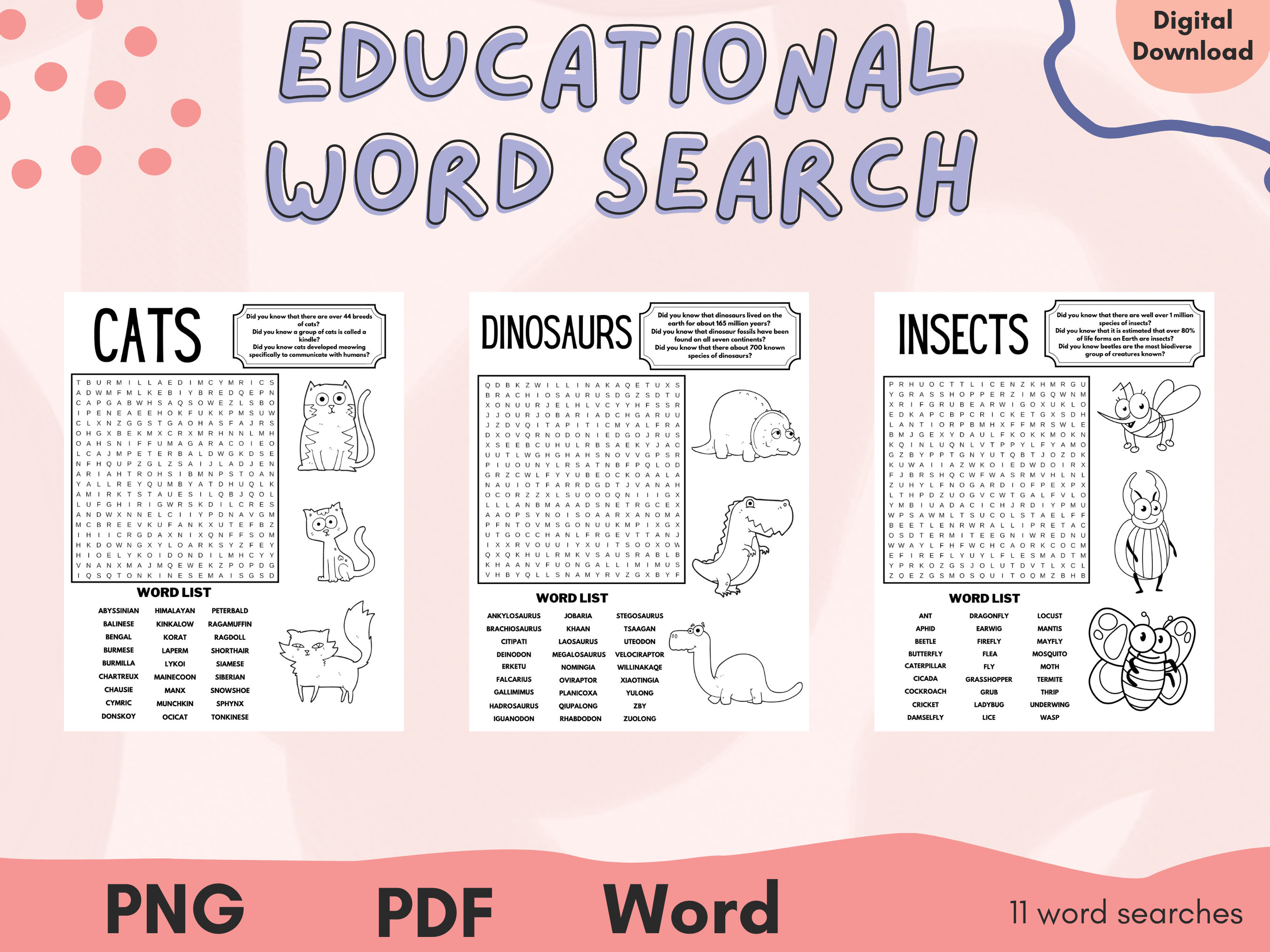 Educational Word Search | 11 Printable Word Searches | PNG | PDF | WORD ...