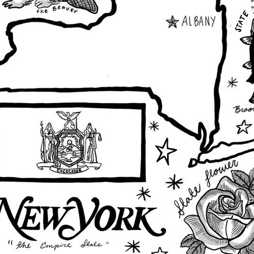 New York Coloring Page United States State Map Wildlife - Etsy