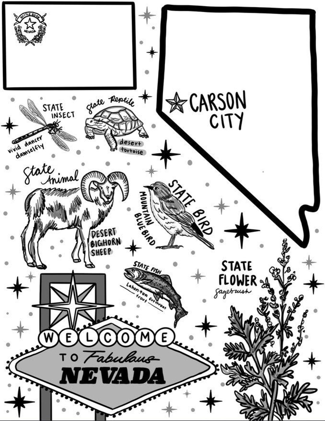 Nevada Coloring Page - Etsy