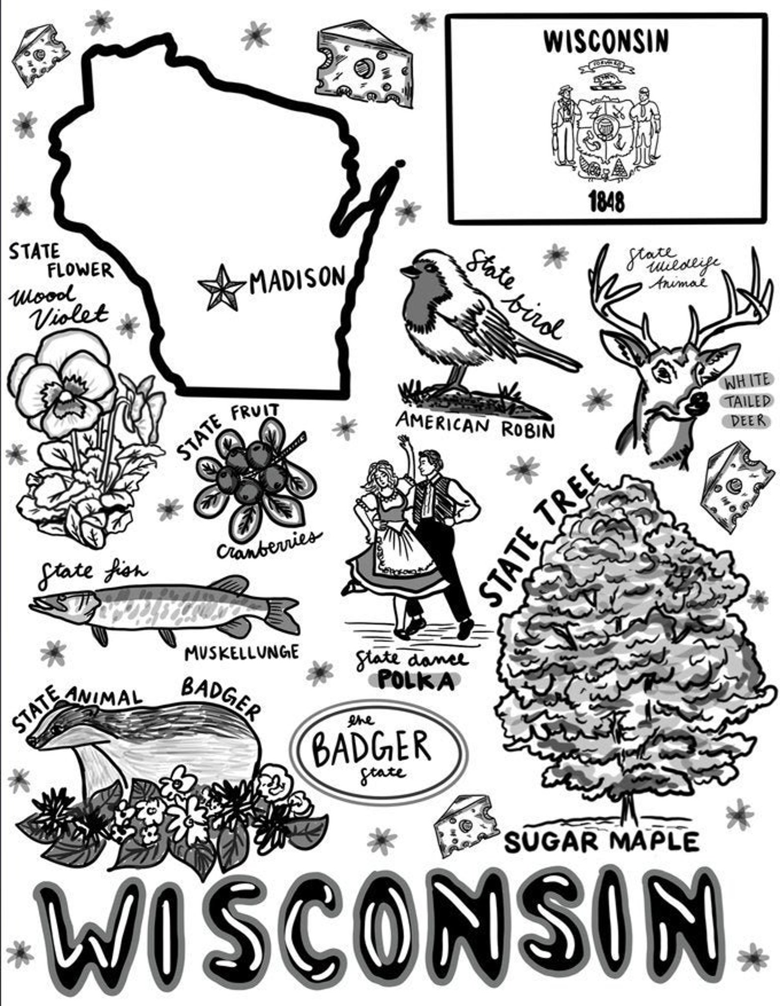 Wisconsin State Coloring Page Sketch Coloring Page
