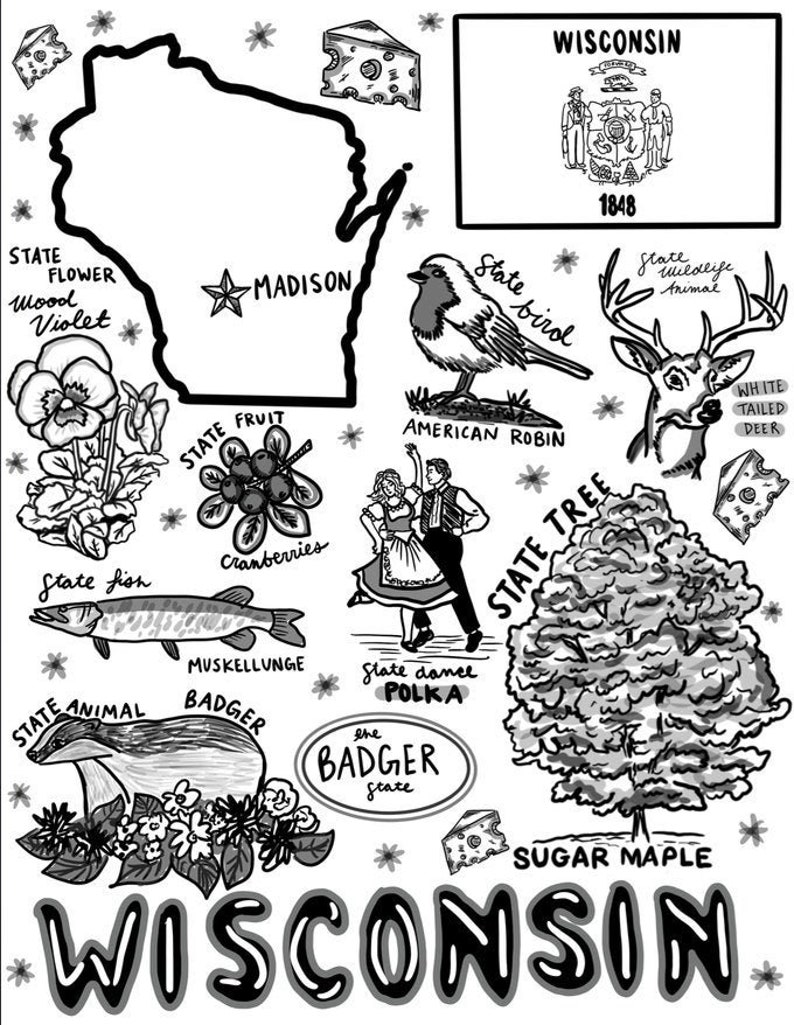 Wisconsin Coloring Page - Etsy