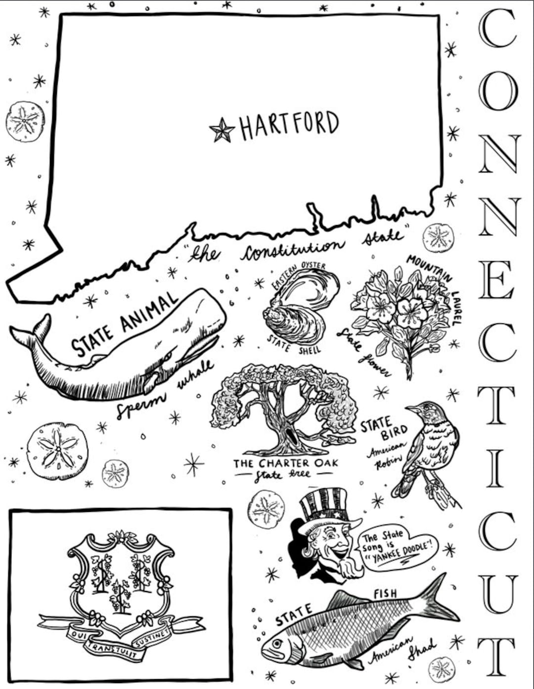 Connecticut Coloring Page - Etsy