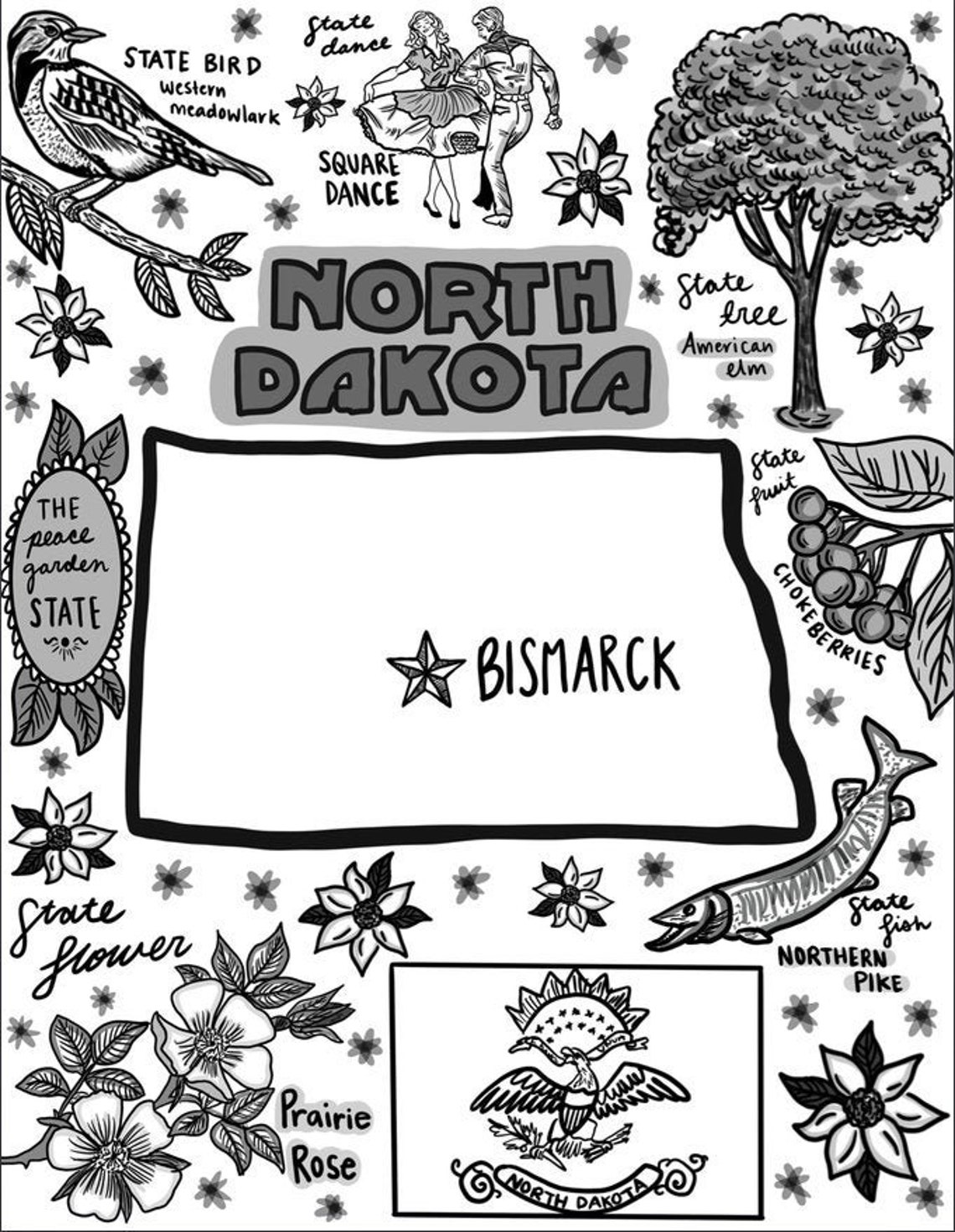 North Dakota Coloring Page - Etsy